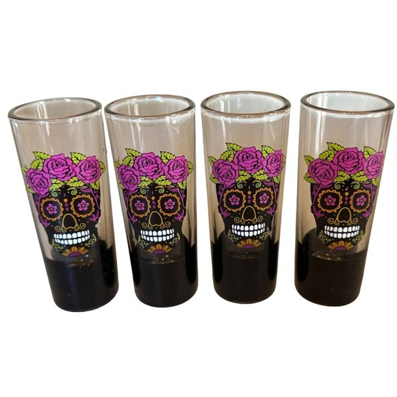 Tmd Holdings | Dining | Set Of 4 Skull And Floral Themed Tall Shooters ...